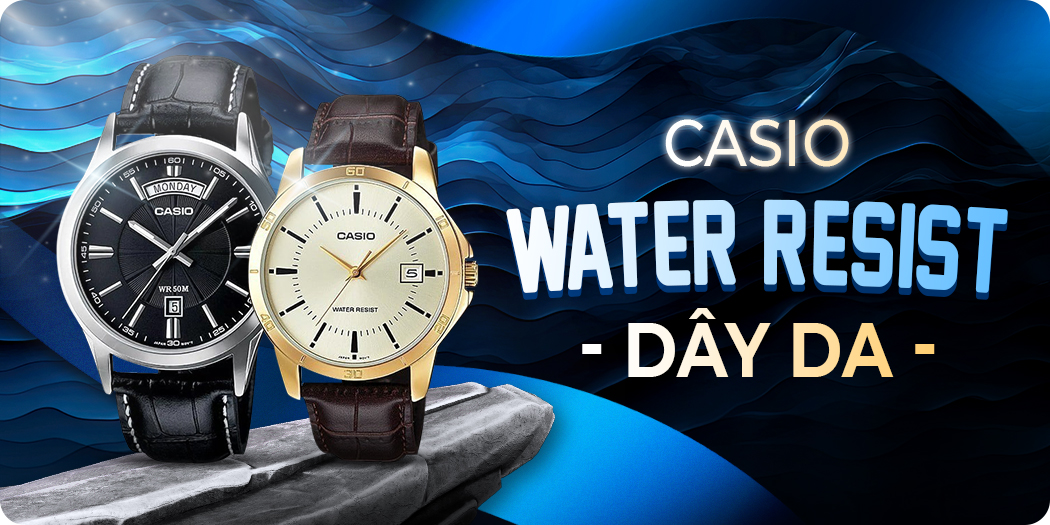 Đồng hồ Casio Water Resist dây da chính hãng, mẫu mới, góp 0%